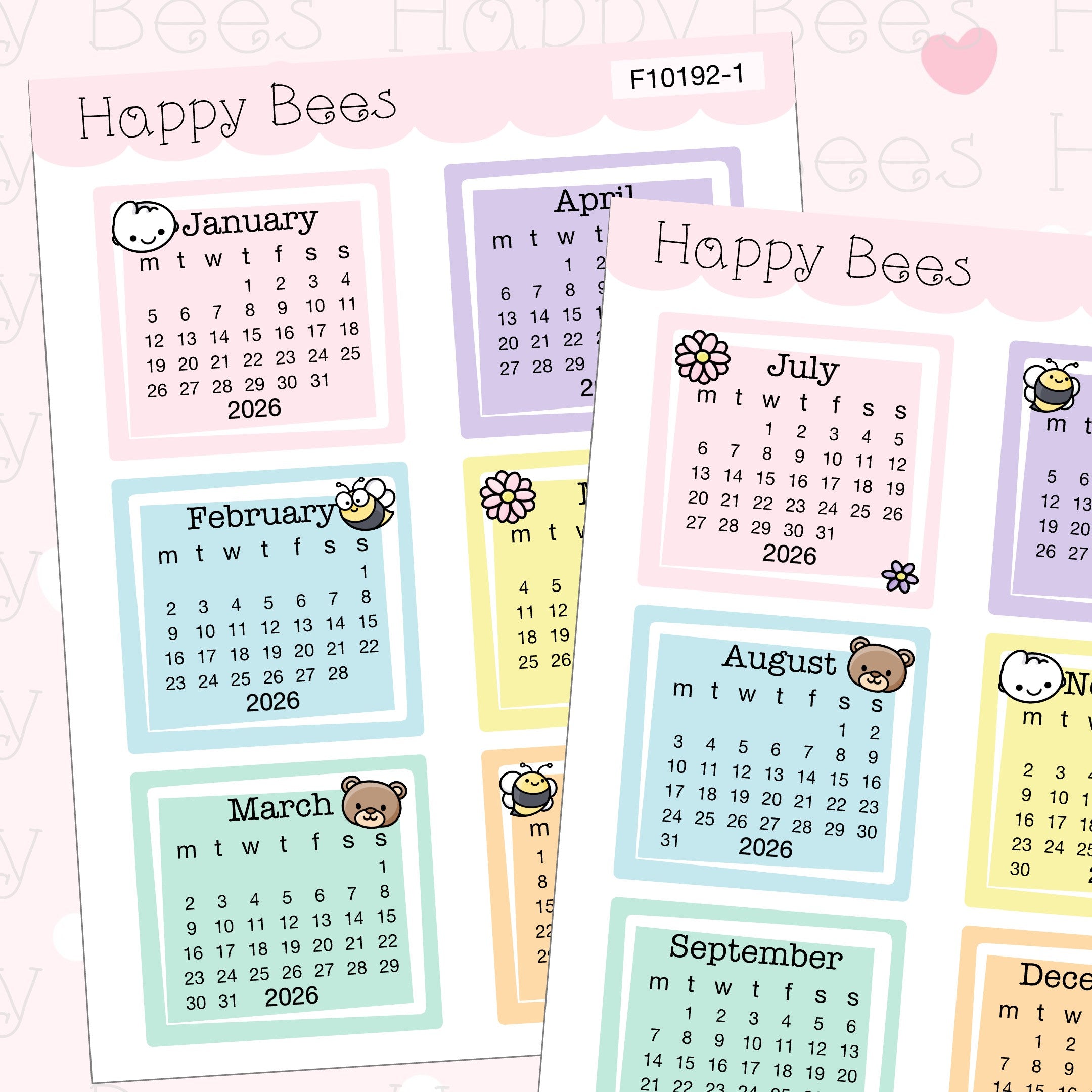 Happy Bees and Friends 2026 Mini Calendars - Functional Cute Planner S ...