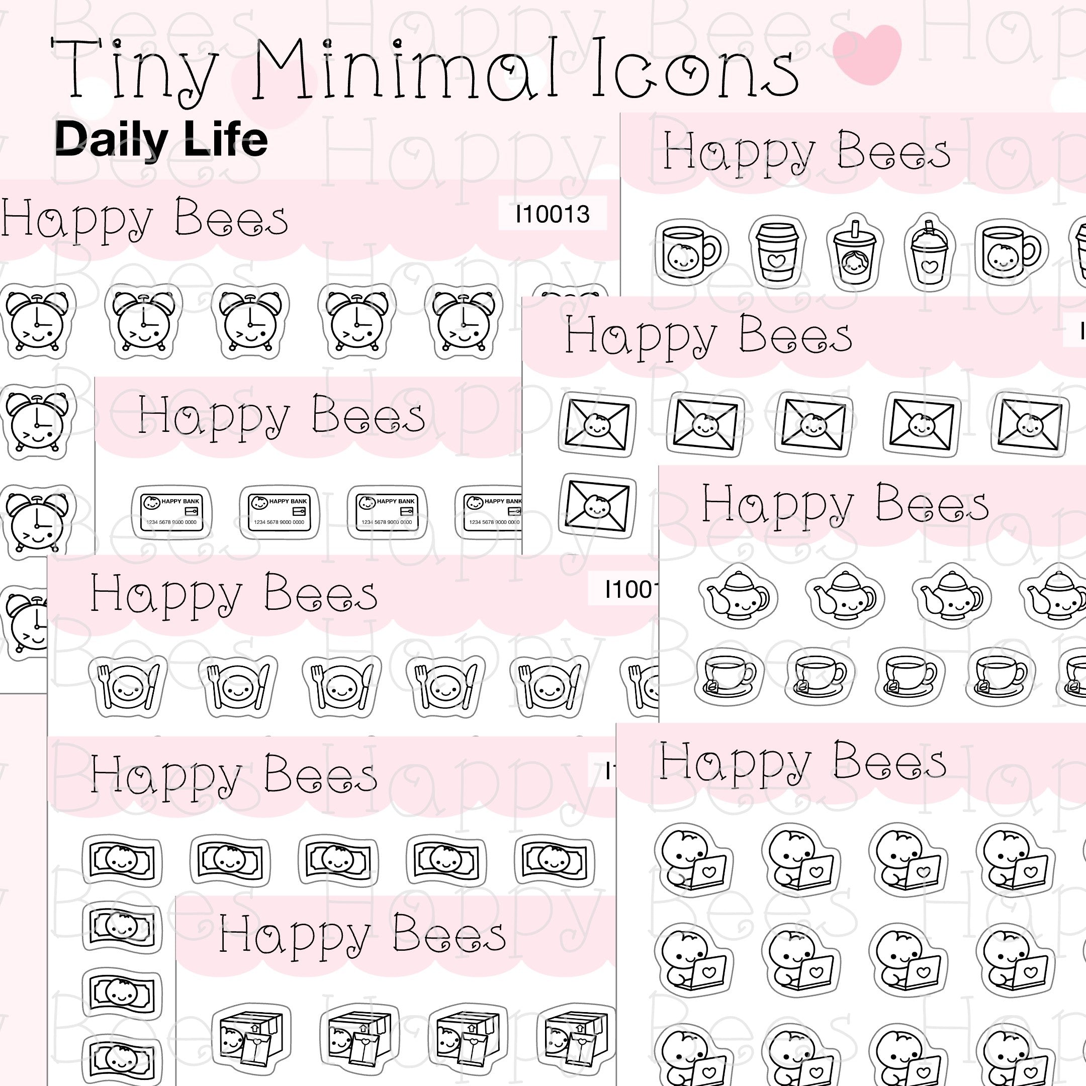 Tiny Minimal Icons / Daily Life - Cute Doodles Planner Stickers I10013 ...