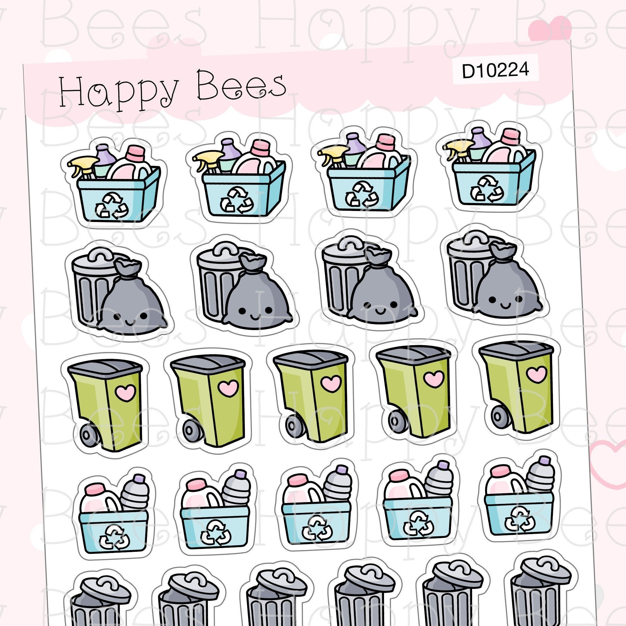 Trash & Recycle Day Doodles Vol. 2 - Cute Chores Housework Planner Sti ...